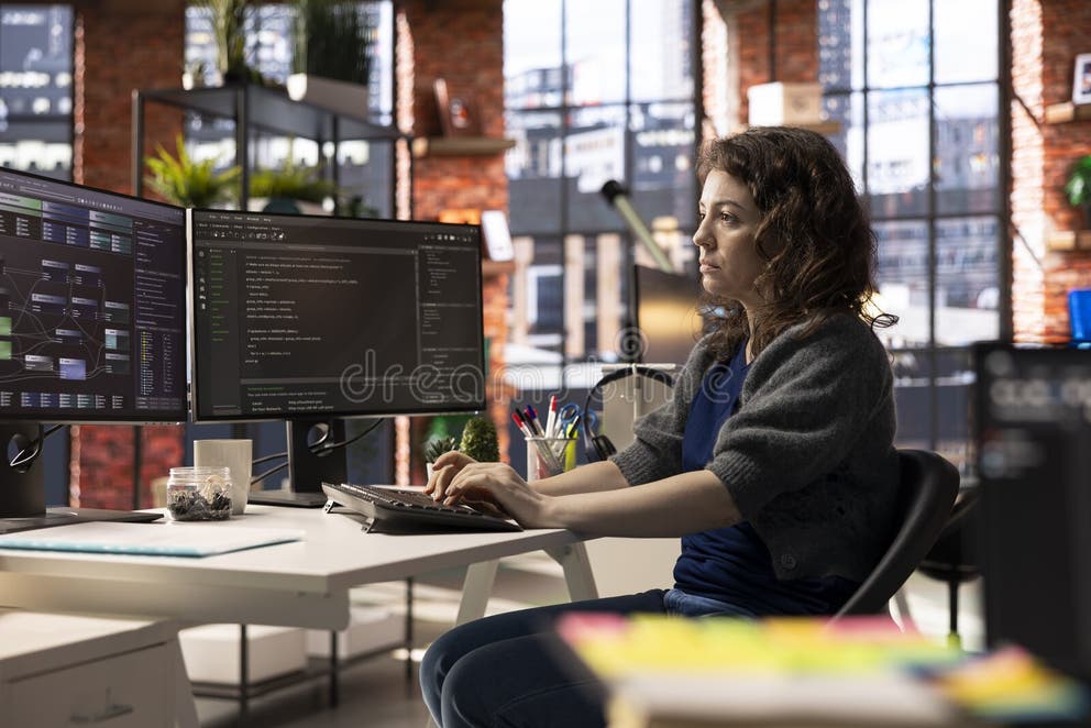 Software Developer at Agency Office Coding on Her Computer Creating a Software Stock Photo ...