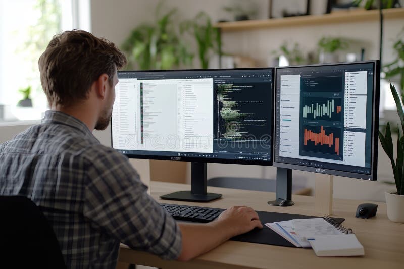 Software Developer Analyzing Data at Work Stock Illustration ...