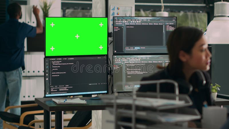 Software Developer Analyzing Greenscreen and Server Code on Multiple ... Software Developer Analyzing Greenscreen and Server Code on Multiple ...