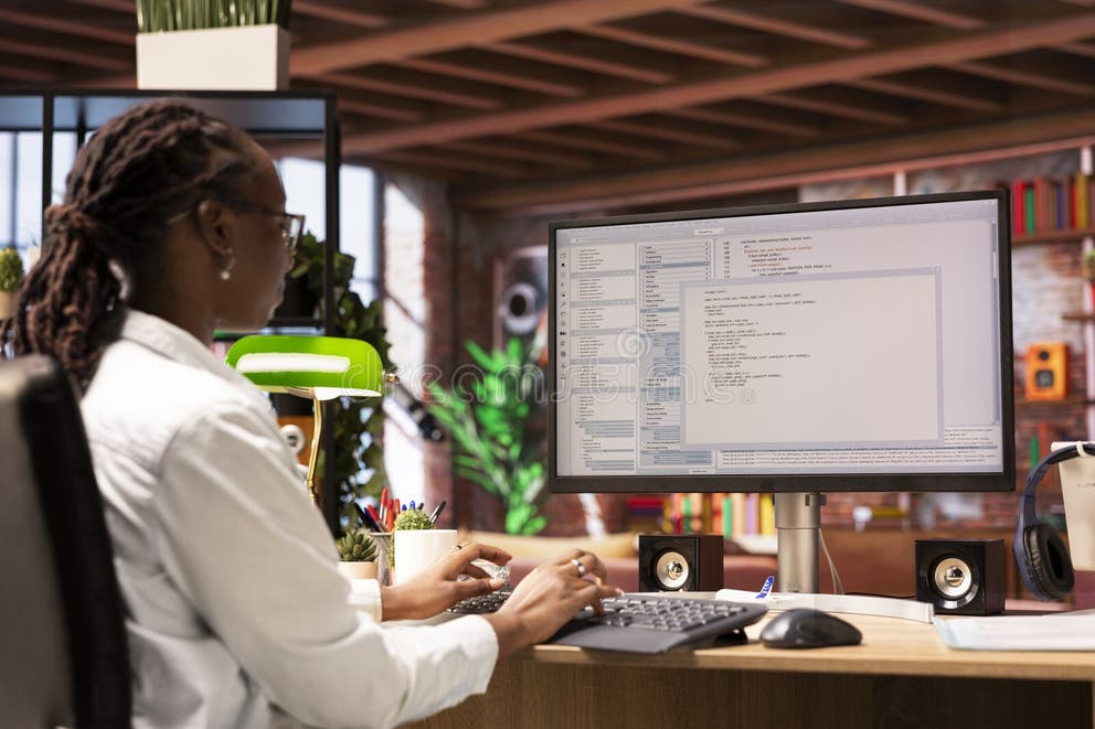 Software Developer in Apartment Office Coding on PC, Creating Software Stock Image - Image of ...