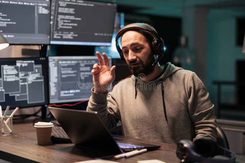 Software Developer Attending Video Call Conference Stock Image - Image ...