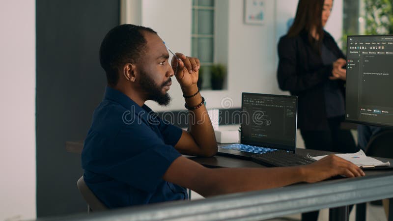 Software Developer Brainstorming Ideas To Write Code and Create New Interface Stock Photo ...