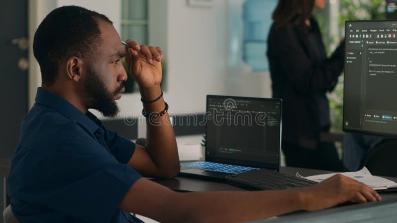 Software Developer Brainstorming Ideas To Write Code And Create New Interface Stock Video