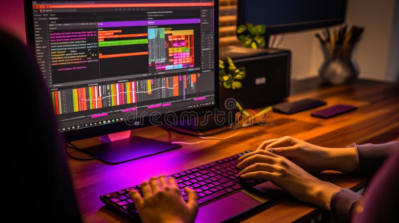 Software Developer Coding with Augmented Reality Panel and Artificial Intelligence Stock ...