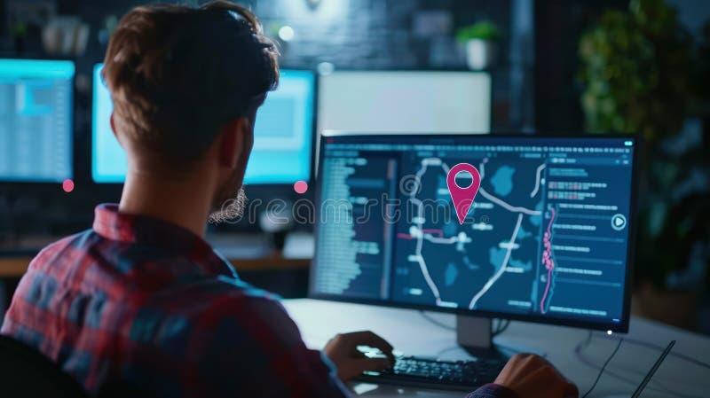 A Software Developer Coding GPS Icon Technology Modules Stock ...