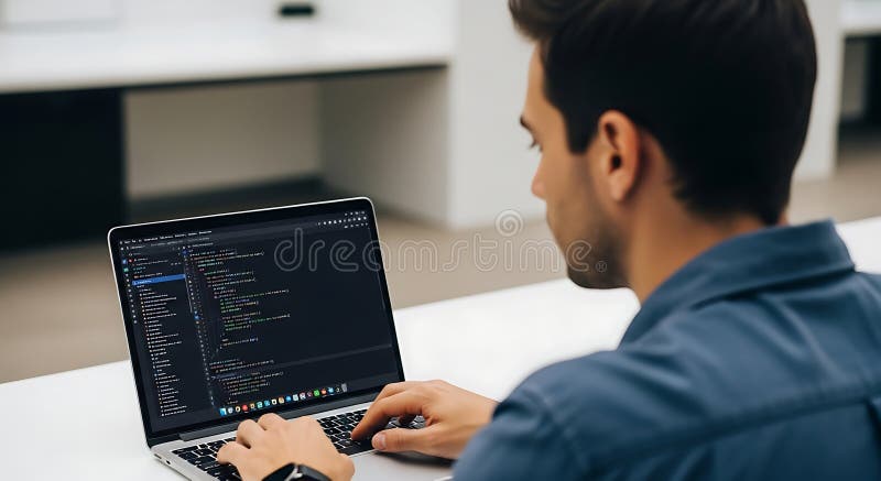 Software Developer Coding on Laptop Stock Illustration - Illustration of expertise, database ...