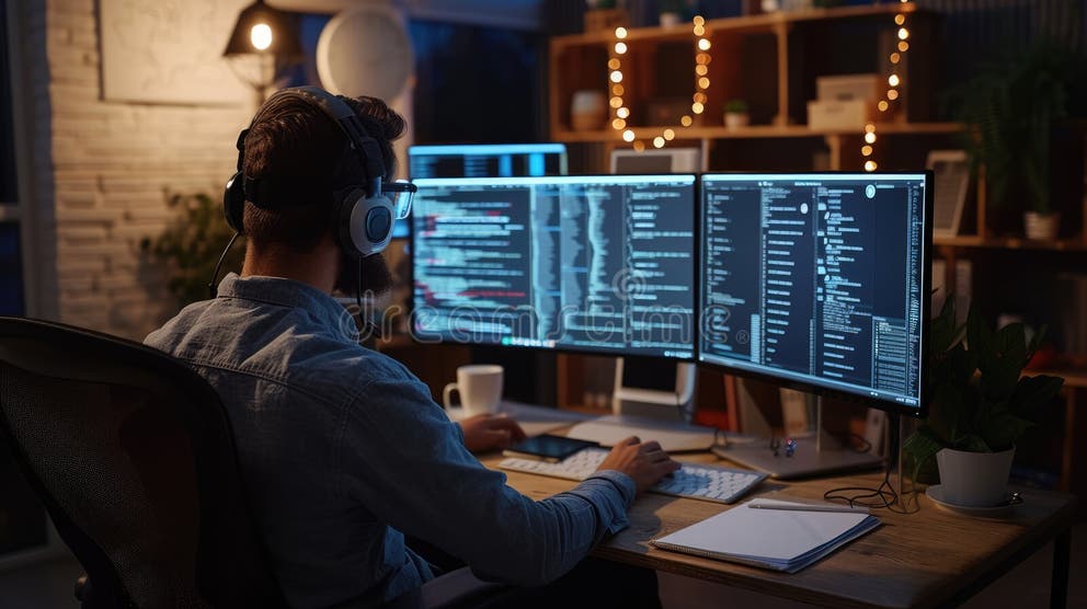 Software Developer Coding Late at Night AIG41 Stock Image - Image of ...