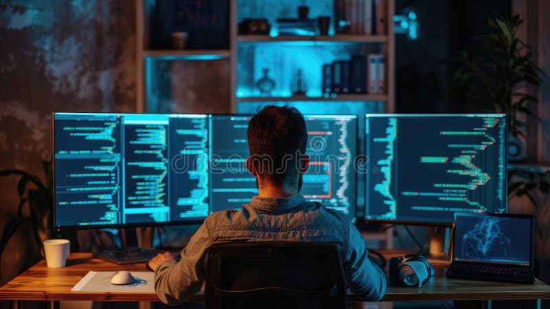 Software Developer Coding Late At Night Aig41 Stock Image Image Of 7068
