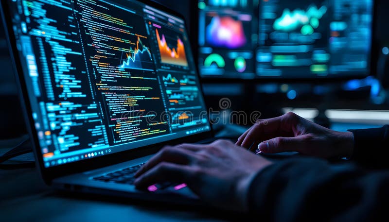 Software Developer Coding At Night On Laptop Stock Illustration Illustration Of Software