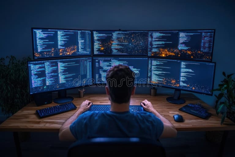 Software Developer Coding and Programming Technologies in Modern Office ...