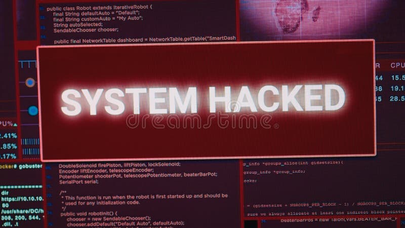 Software Developer Computer Showing Hacking Attack Alert with Security Breach Stock Photo ...