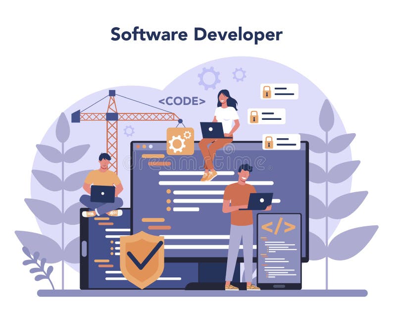 Software Developer Typographic Header Idea Of Working On The Computer Stock Vector