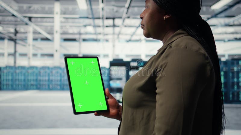 Software Developer in Data Center Using Green Screen Tablet Stock Video ...