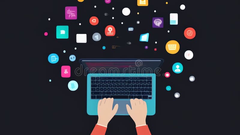 Software Developer Working with Laptop and Programming Code Interface ...