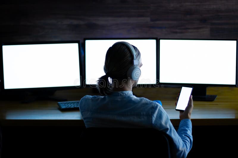 Software Developer, Freelancer, Designer Working at Night Stock Photo ...