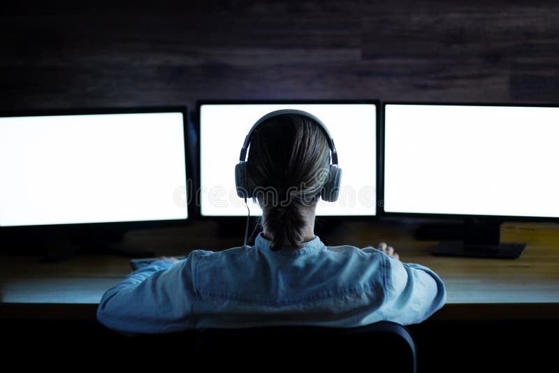 Software Developer, Freelancer, Designer Working at Night Stock Image ...