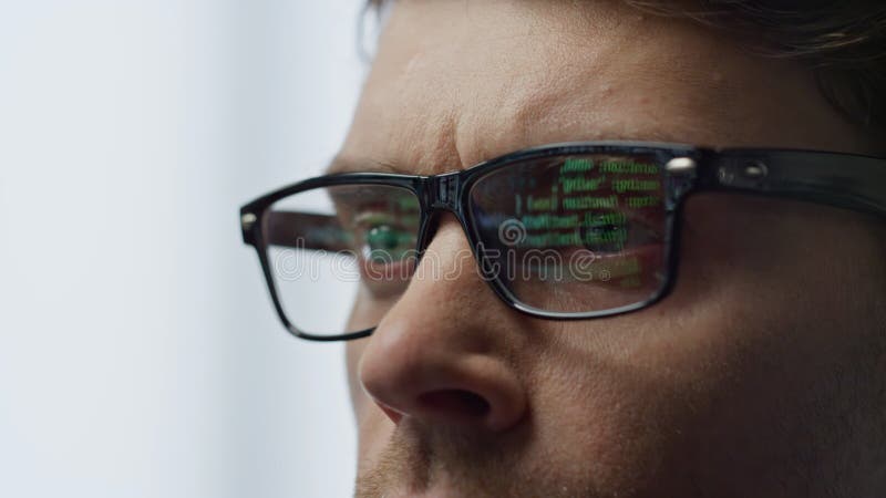 Software Developer Glasses Reflecting Terminal Code Closeup. it Man ...