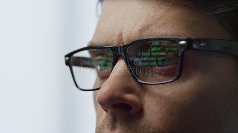 Software Developer Glasses Reflecting Terminal Code Closeup. it Man Hacker Work Stock Photo ...