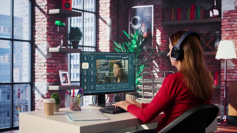 Software Developer at Home Office Coding on Desktop Using AI Powered Script Stock Footage ...