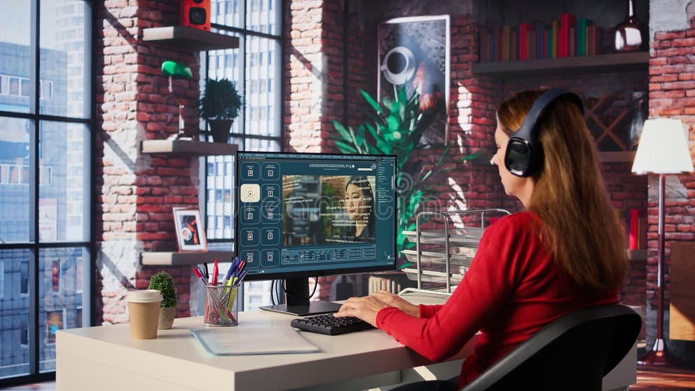 Software Developer at Home Office Coding on Desktop Using AI Powered ...