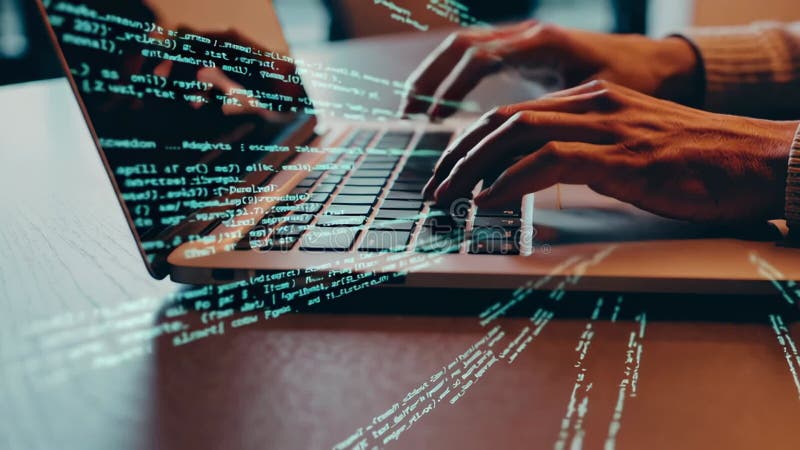 Programmer Writing Code on Laptop Keyboard in Montage Stock Video - Video of network, freelance ...