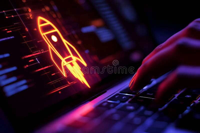 Software Developer Launching New Business Project with Rocket Icon on ...