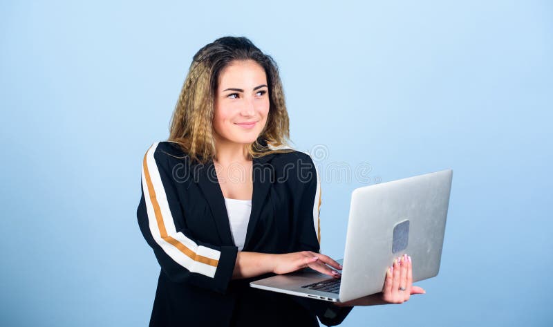 Software Developer. Online Remote Job. Girl with Laptop Computer ...