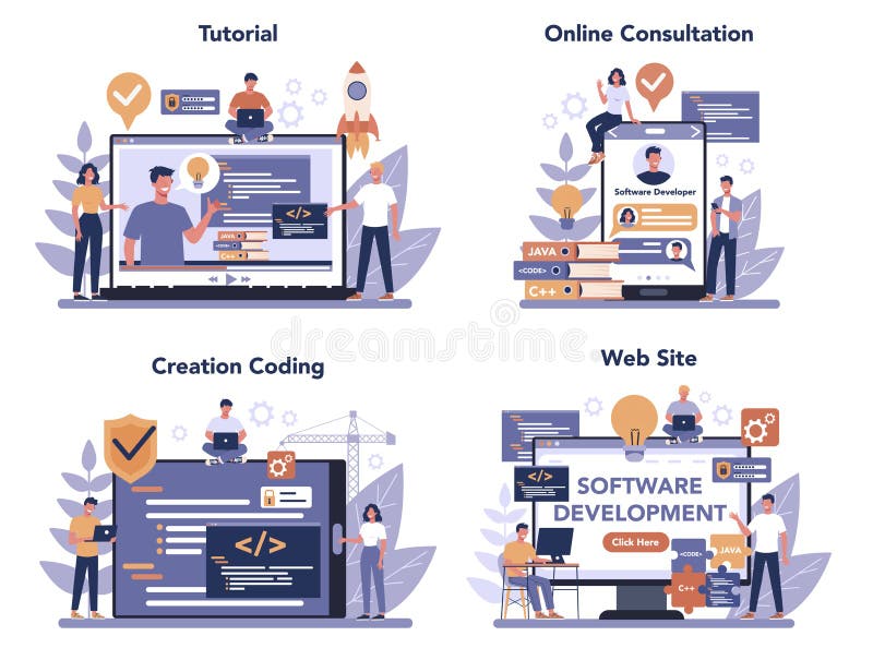 Software Developer Web Banner Or Landing Page Idea Of Programming Stock Vector Illustration 6325