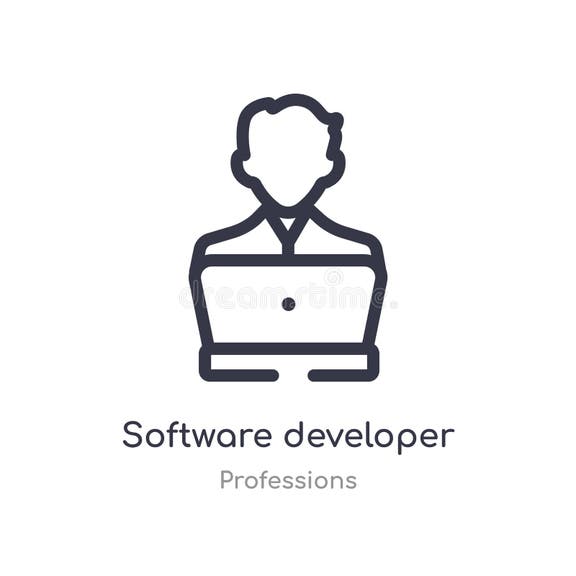 Software Developer Outline Icon. Isolated Line Vector Illustration from Professions Collection ...