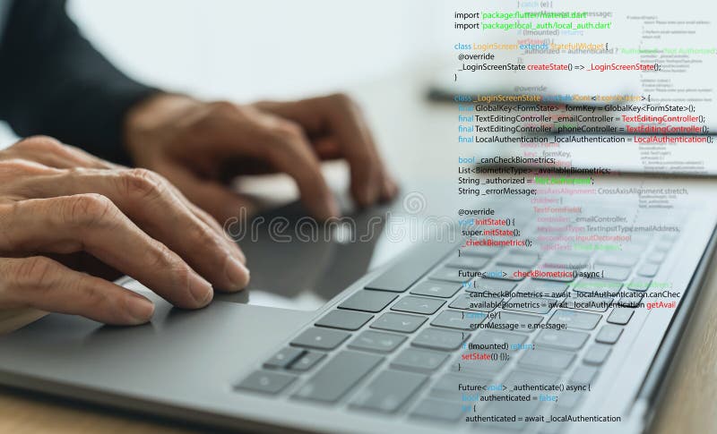 Software Developer or Programmer Coding Program with Laptop. Create Intelligence Innovation ...