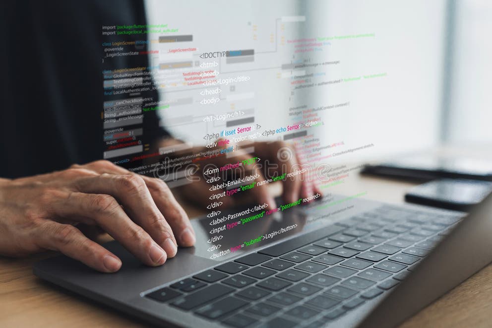 Software Developer or Programmer Coding Program with Laptop. Create Intelligence Innovation ...