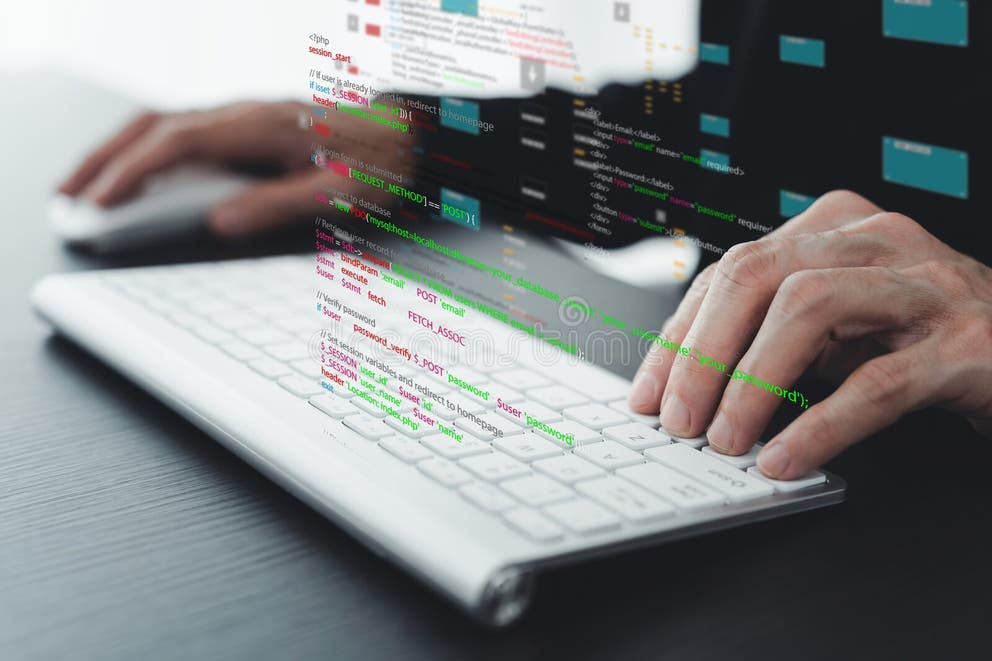 Software Developer or Programmer Coding Program with Laptop. Create Intelligence Innovation ...