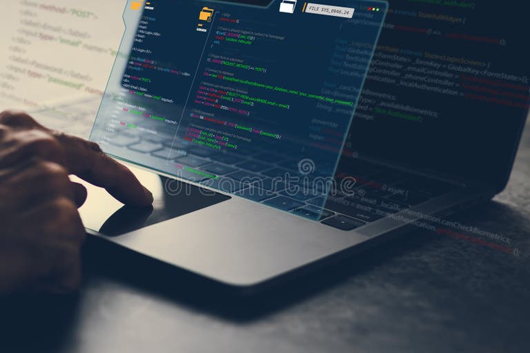 Software Developer or Programmer Coding Program with Laptop. Create Intelligence Innovation ...