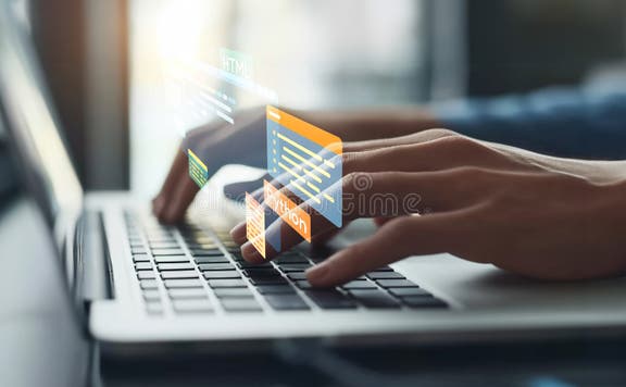 Software Developer Work With Coding Overlays Of Programming Languages