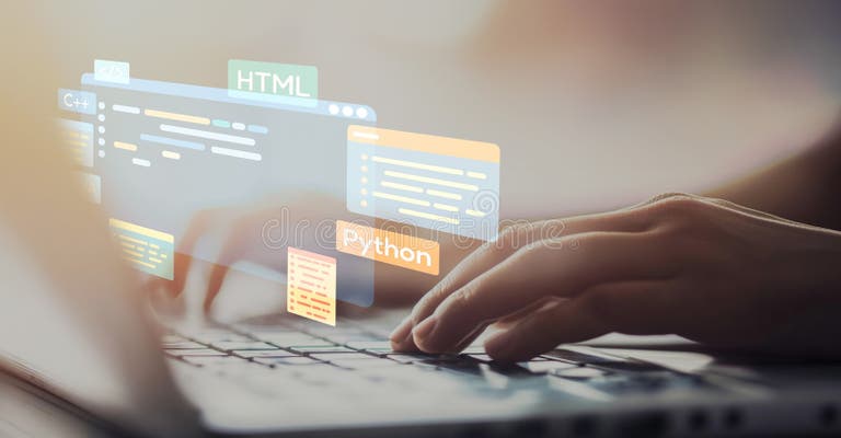 Software Developer Work with Coding Overlays of Programming Languages EIDE Stock Image - Image ...