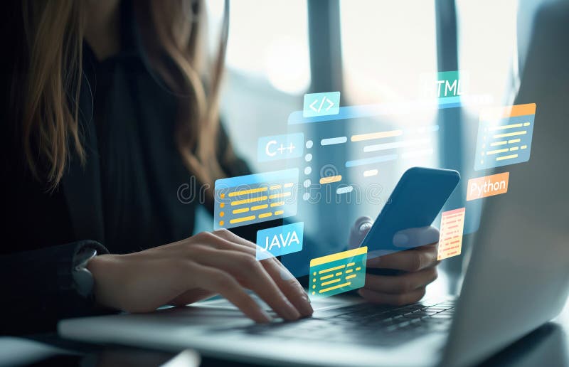 Software Developer Work With Coding Overlays Of Programming Languages 6381