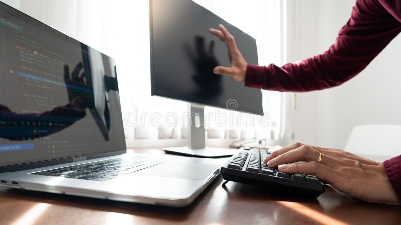 Software Developer Or Programmer Working Data Debugging Improvement Binary Algorithm On Desktop