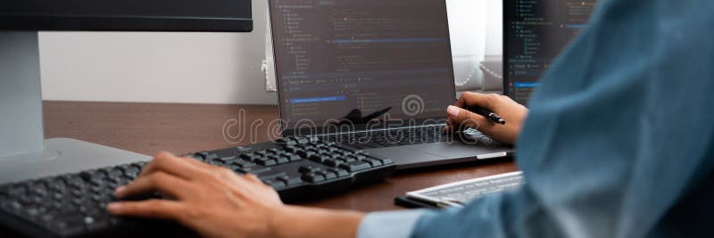 Software Developer Or Programmer Working Data Debugging Improvement Binary Algorithm On Desktop