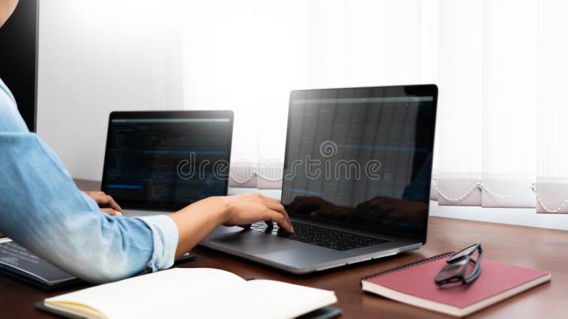 Software Developer or Programmer Working Data Debugging Improvement Binary Algorithm on Desktop ...