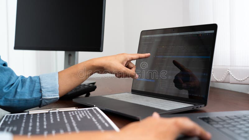 Software Developer Or Programmer Working Data Debugging Improvement Binary Algorithm On Desktop