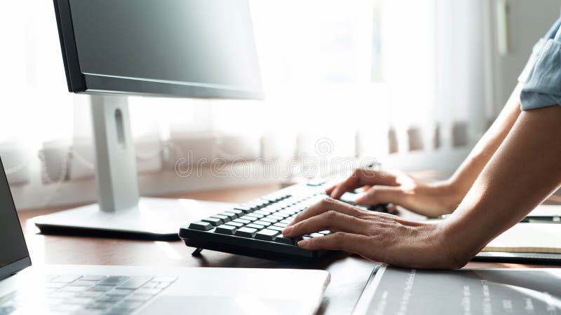 Software Developer Or Programmer Working Data Debugging Improvement Binary Algorithm On Desktop