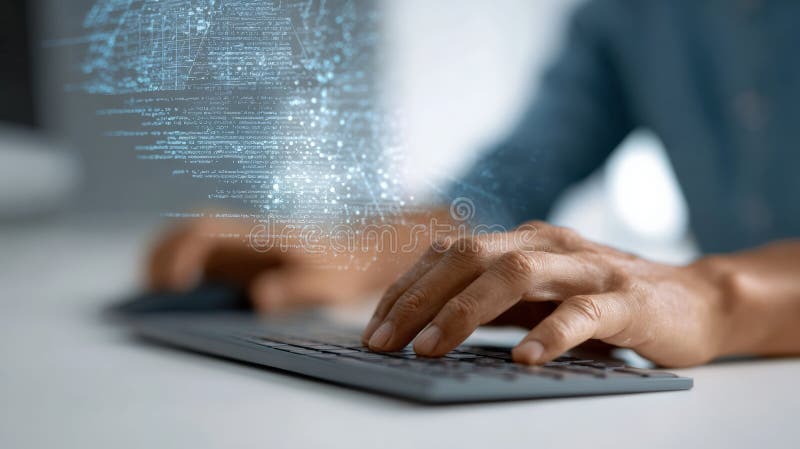 Software Developer Programming Ai Algorithms, Coding on Keyboard with Holographic Data ...