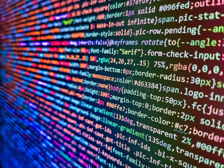 Software Developer Programming Code on Black Screen. Trendy Design. Monitor Photo Stock Photo ...