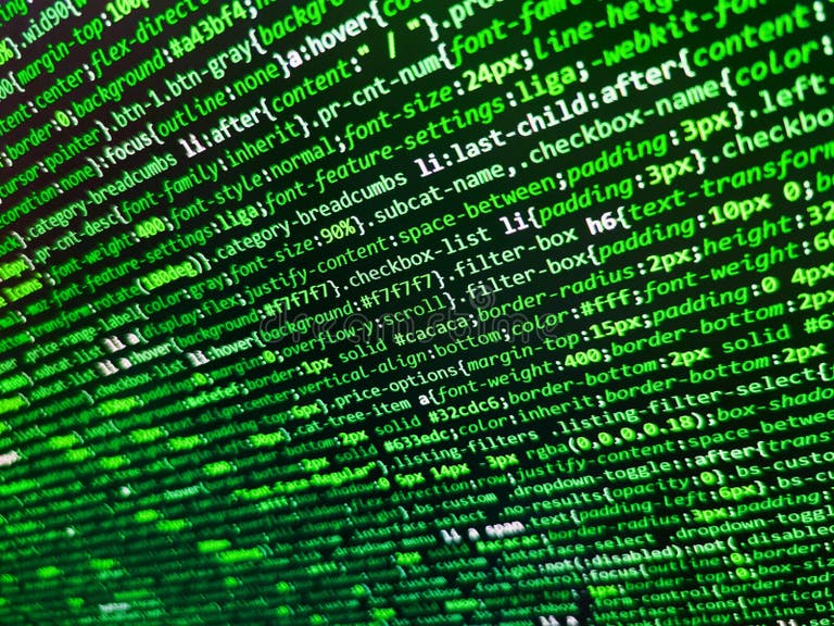 Software Developer Programming Code on Black Screen. Screen of Web Developing Javascript Code ...