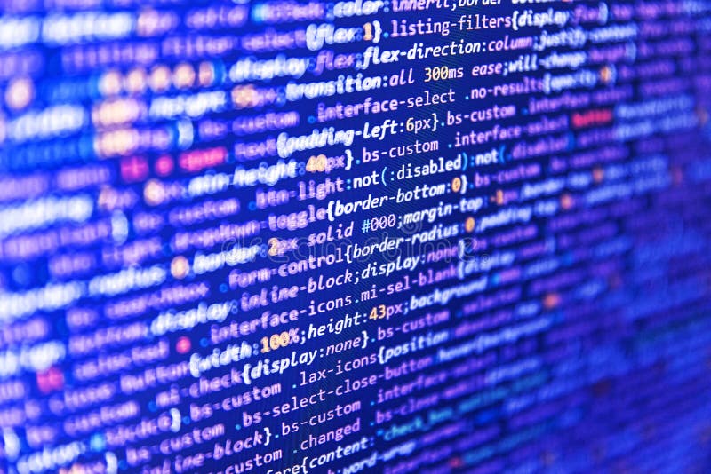 Software Developer Programming Code On Computer Monitor Script On Computer With Source Code