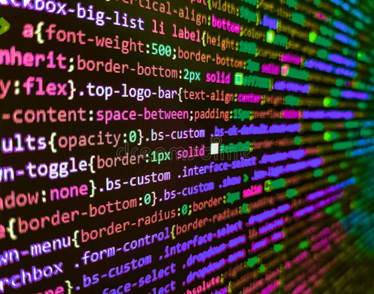 Software Developer Programming Code on Computer Monitor. SEO Optimization. Programming Code ...