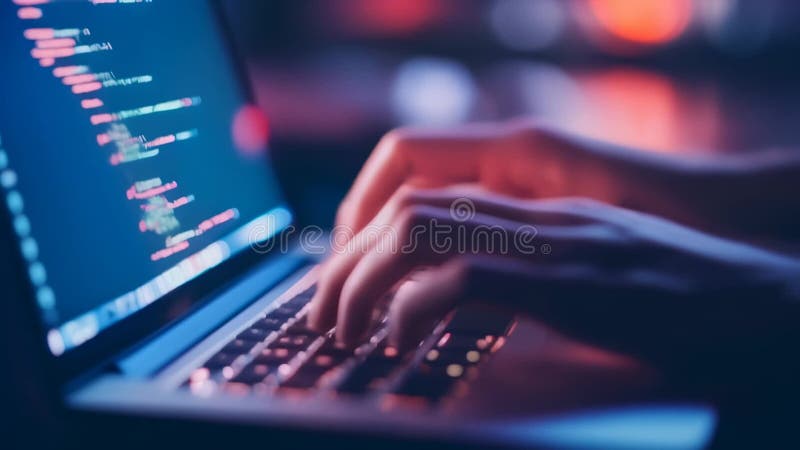 Software Developer Programming Code on Laptop Keyboard at Night Stock ... Software Developer Programming Code on Laptop Keyboard at Night Stock ...