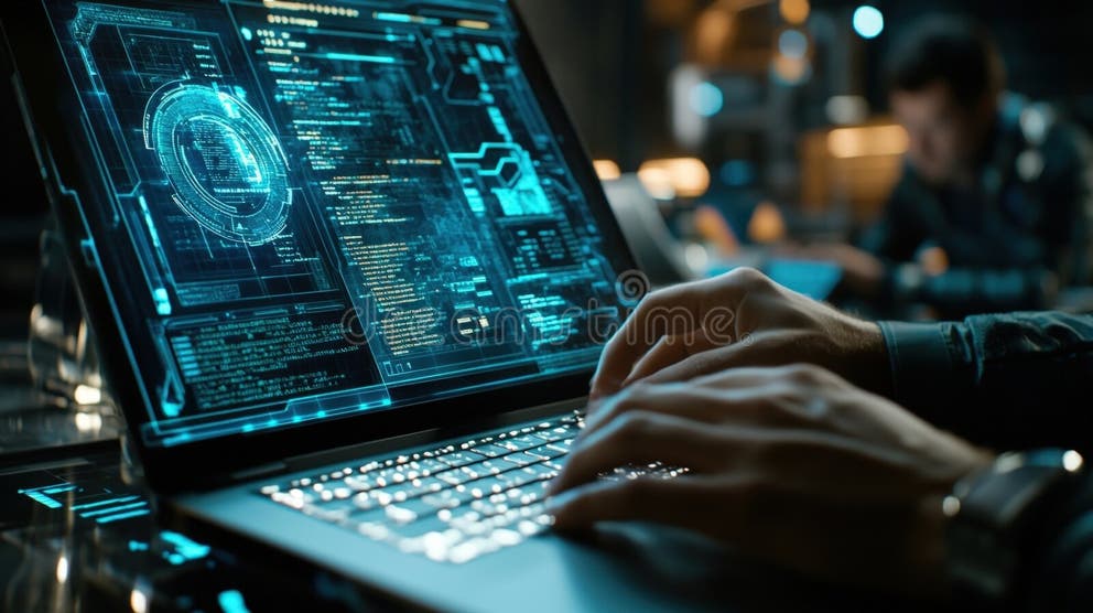 Software Developer Programming Futuristic Interface Cyber Security System Stock Image - Image of ...