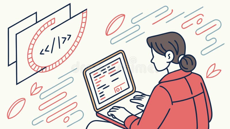 Software Developer Programming on Laptop with Code, Vector Design Generative AI Stock Vector ...