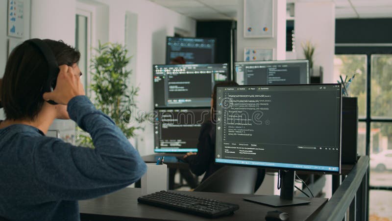 Software Developer Programming Source Code Algorithm On Computer Stock Image Image Of Script